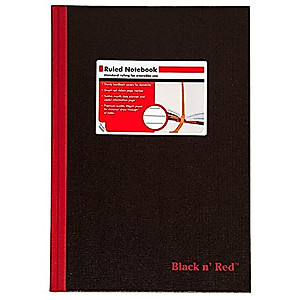 Black n' Red Casebound Hardcover Notebook, 11-3/4" x 8-1/4", Black/Red, 96 Ruled Sheets, Sold as 6 Pack (D66174)