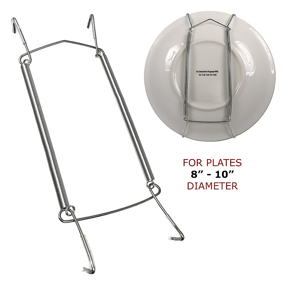 BANBERRY DESIGNS Chrome Vinyl Coated Plate Hanger 8 to 10 Inch - Set of 4 Pcs - Clear Vinyl Sleeves Protect The Plate - Hook and Nail Included