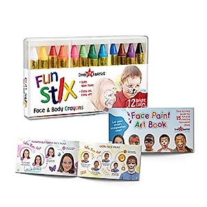 Dress Up America Face Paint Crayons - With Artbook & Easy To Follow Facepainting Designs -Safe Non-Toxic Face And Body Paint Made in Taiwan - Halloween Makeup Face Painting Kit for Kids & Adults