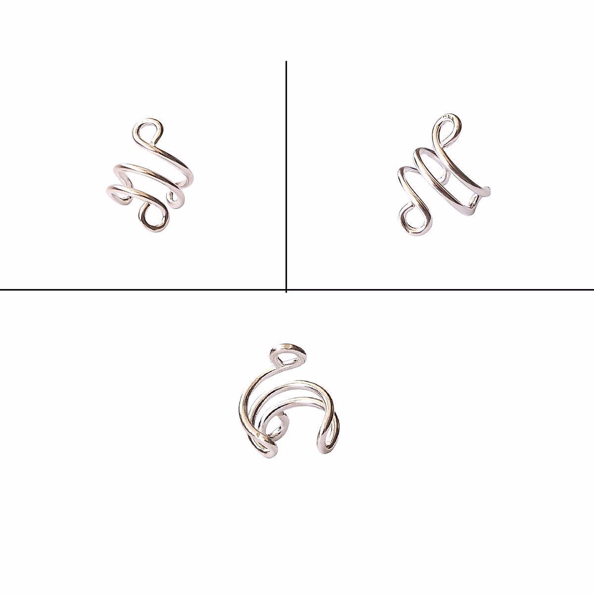 Handmade Silver Wire 2Pcs Adjustable Ear Swirl & Turquoise Ear Cuffs Non-Piercing Earring, 925 Sterling Silver, Fake Cartilage Helix Non-Pierced Ear Wrap Clip on for Women, By Miya Jewelry