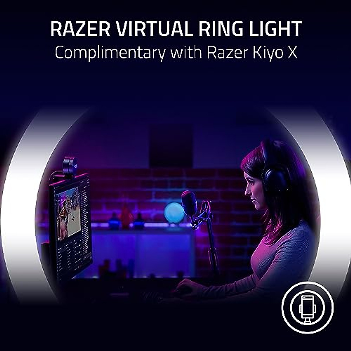 Razer Kiyo X Full HD Streaming Webcam: 1080p 30FPS or 720p 60FPS - Auto Focus - Fully Customizable Settings - Flexible Mounting Options - Works with Zoom/Teams/Skype Conferencing Video Calling
