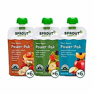 Sprout Organic Baby Food, Stage 4 Toddler Pouches, Apple Blueberry Plum, Strawberry Banana Squash, Pear Berry Banana Variety Pack, 4 Ounce (Pack of 18)