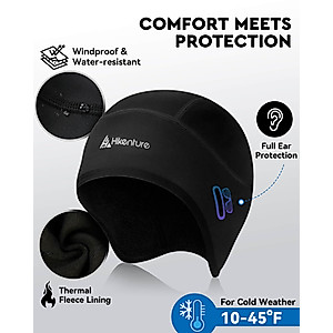 Hikenture Skull Cap Helmet Liner with Glasses Holes, Winter Thermal Cycling Cap for Men & Women, Cycling Hat Beanie Black