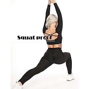 SEASUM Women's High Waist Yoga Pants Tummy Control Slimming Booty Leggings Workout Running Butt Lift Tights L