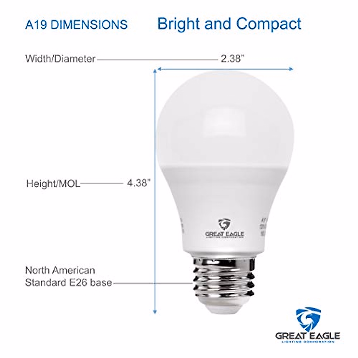 Great Eagle Lighting Corporation 100W LED Light Bulb Equivalent A19 Soft White 3000K Dimmable UL Listed (6 Pack)