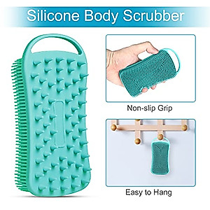 2 Pack Silicone Body Scrubber, 2 in 1 Shower and Scalp Massager Shampoo Brush, Soft Silicone Loofah for Sensitive Skin, Double-Sided Body Brush, Lathers Well, Gentle Exfoliating (Black,Green)