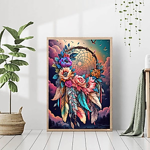 Dream Catcher Diamond Painting Kits for Adults Beginners,5D DIY Diamond Dots Art Flowers,Dreamcatcher Paint by Diamonds Round Full Drills Gem Paintings for Home Wall Decor 12x16Inch