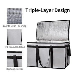 Bodaon 2-Pack Insulated Food Delivery Bag, XXX-Large Insulated Pizza Delivery Bags, Insulated Bags for Delivery, Doordash Catering Bag, Food Warmer Hot Bag, Uber Eats Driver Essentials, Gray