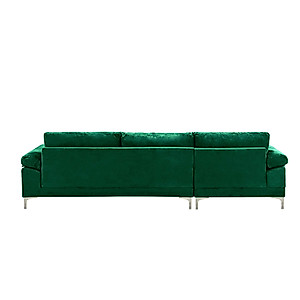 Casa Andrea Milano Modern Sectional Sofa L Shaped Velvet Couch, with Extra Wide Chaise Lounge