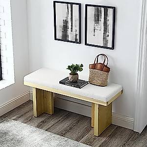 Niccae Padded Bedroom Bench, Made of Sturdy Rubber Wood, Linen Sponge, Perfect for Modern Living Rooms, Bedrooms, and Corridors (beige)