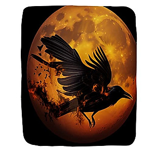 TheBlackSpot Black Raven Crow Throw Blanket Bird Horror Moon Night Soft and Comfortable Fleece Flannel Big Blanket for Bedding Office Sofa and Chair Decor Gift (50 x 60 inches)