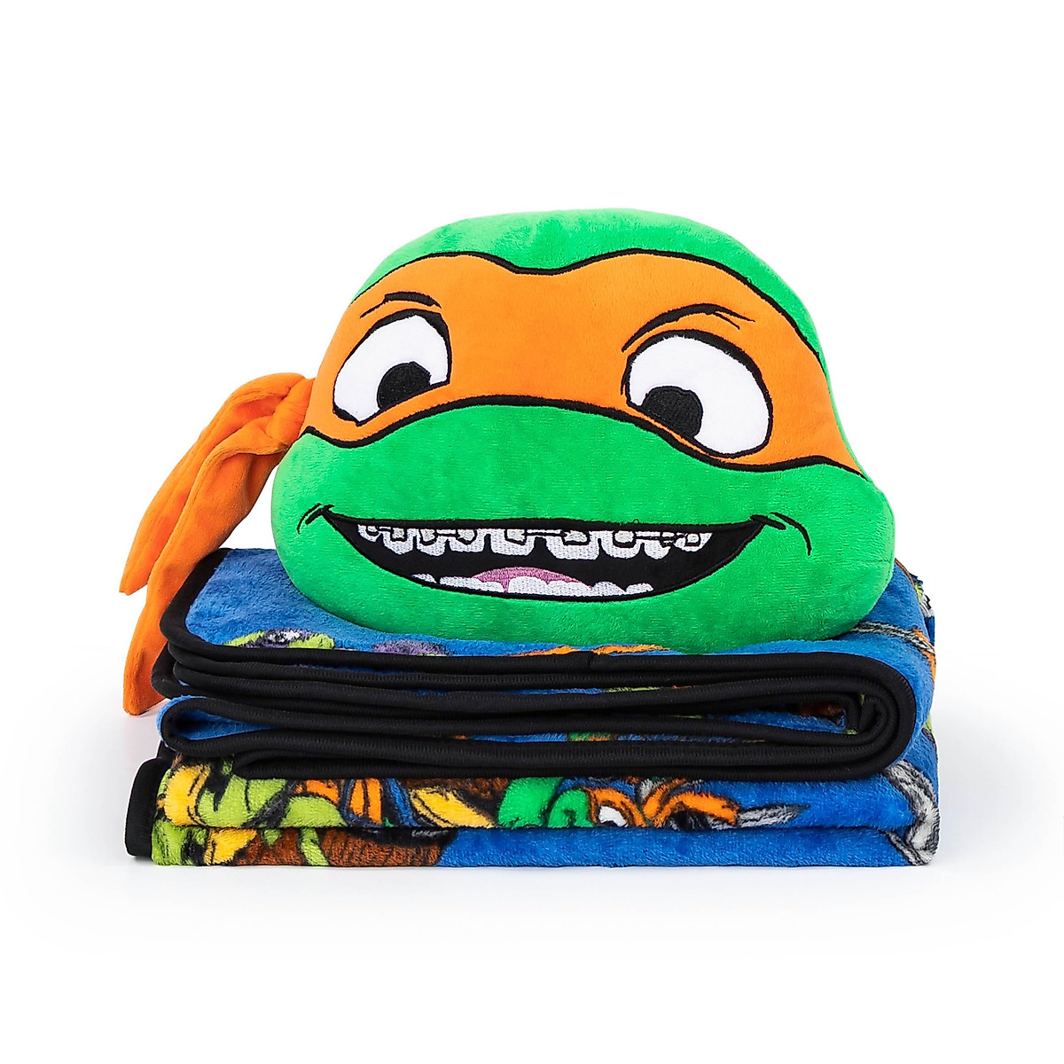 Jay Franco Nickelodeon Teenage Mutant Ninja Turtles Mutant Mayhem Michaelangelo Nogginz Set - 40 x 50 Inch Blanket & Plush Pillow Set, Kids Super Soft 2 Piece Set