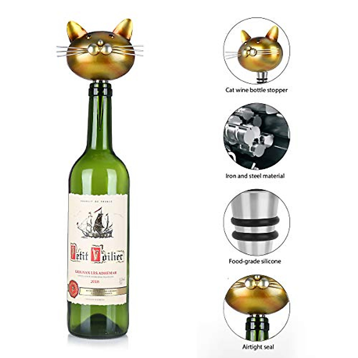 Cat Wine Bottle Stopper Metal Beverage Bottle Plugs Best Gift Accessories for Cat Lovers