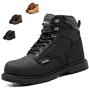 TOSAFZXY Work Safety Boots for Men Durable Crazy-Horse Leather Indestructible Steel Toe Waterproof and Non-Slip Better Warmth Men Work Shoes Black 10