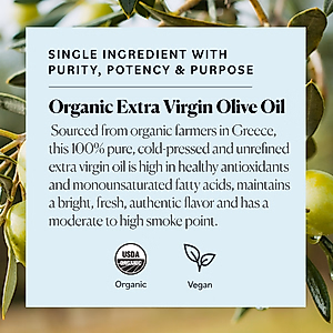 Sky Organics Organic Extra Virgin Olive Oil for Cooking, 100% Pure & Cold Pressed USDA Certified and Unfiltered, Bright, Fresh Autentic Flavor, Sourced from Small Organic Farmers in Greece, 16.9 fl oz