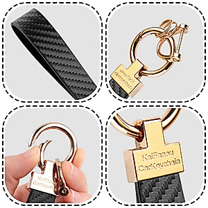 Turcee Carbon Fiber Car Keychain,Automotive Interior Accessories Keychains Leather Car Key Fob &Anti-Lost D-Ring (Black)