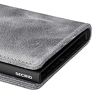 SECRID - Secrid Slim wallet Genuine Vintage Grey Leather Black RFID Safe Card Case for max 12 cards