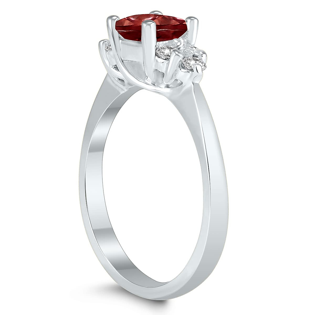 Princess Cut 5X5MM Garnet and Diamond Duchess Ring in 10K White Gold