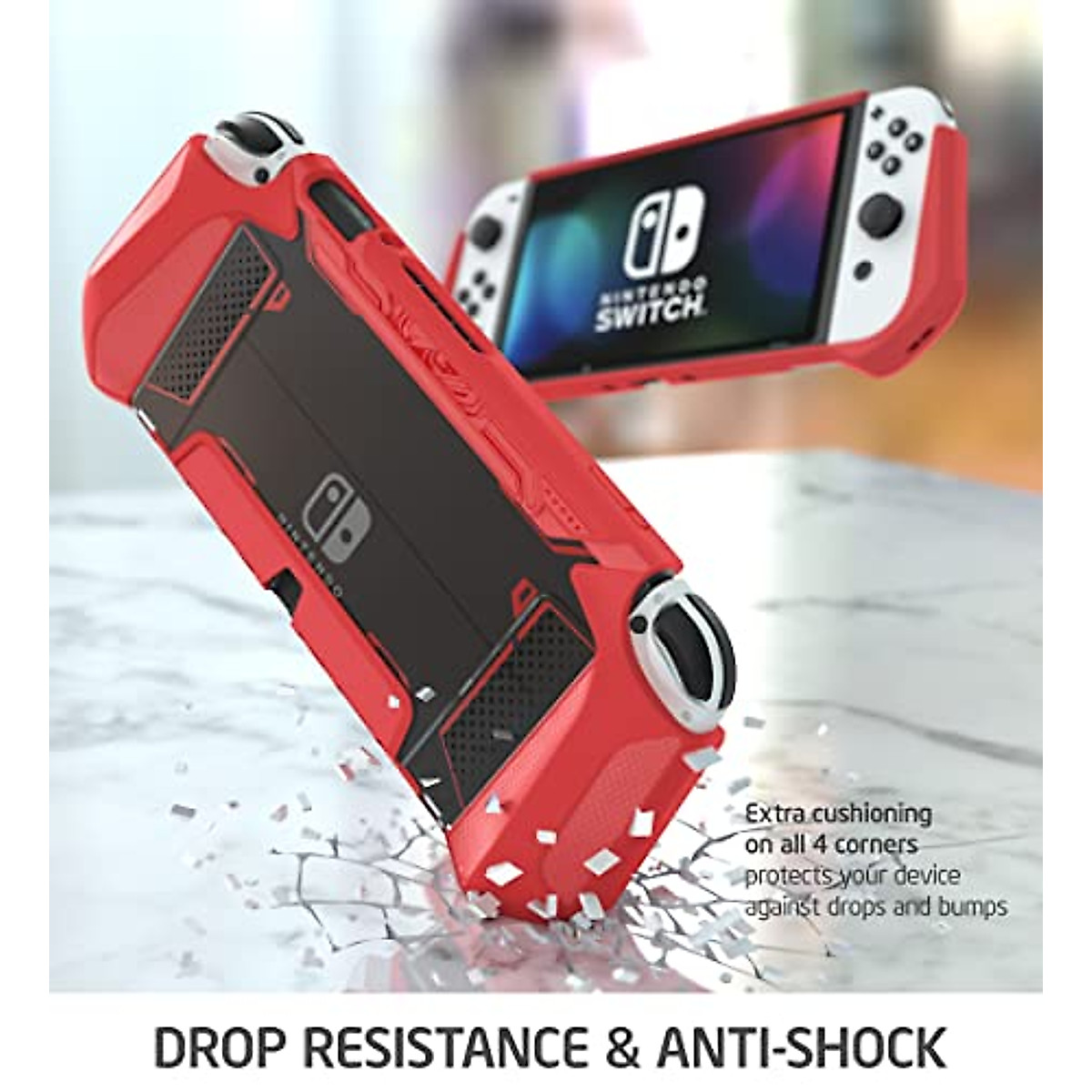 Mumba Dockable Case for Nintendo Switch OLED 2021, [Blade Series] TPU Grip Protective Cover Accessories Compatible with Nintendo Switch OLED and Joy-Con Controller (Red)