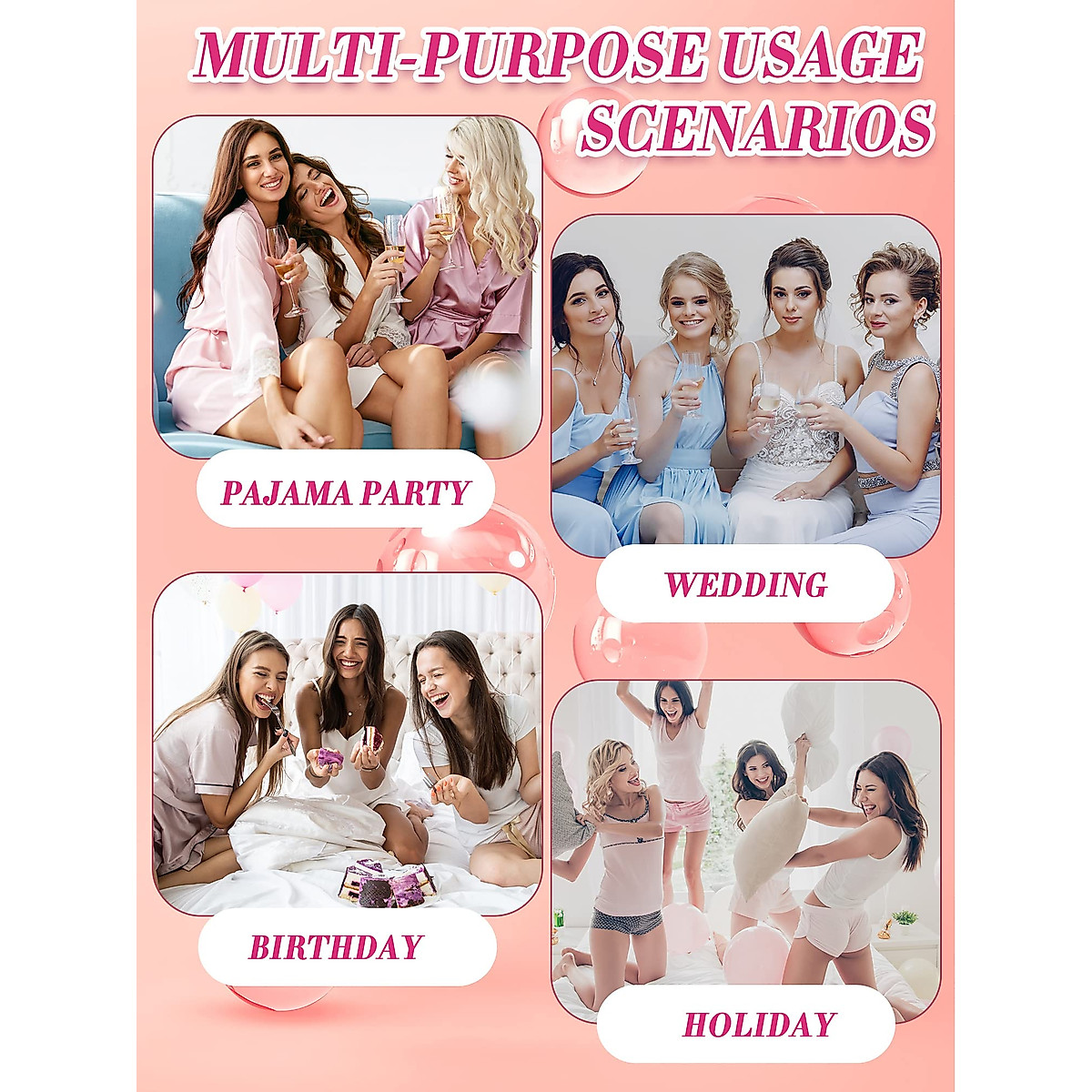 Unittype 7 Sets Womens Silk Satin Pajamas Set Two-Piece Sleepwear Loungewear for Sleepover Bridesmaid Wedding Slumber Party (as1, alpha, jaspo_m, White, Black)