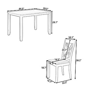 Bellemave 5 Piece Dining Table Set, Kitchen Dining Table with 4 X-Back Chairs, Wooden Dining Table and Upholstered Chair Set, Farmhouse Dining Room Set for 4 Persons (Blue)