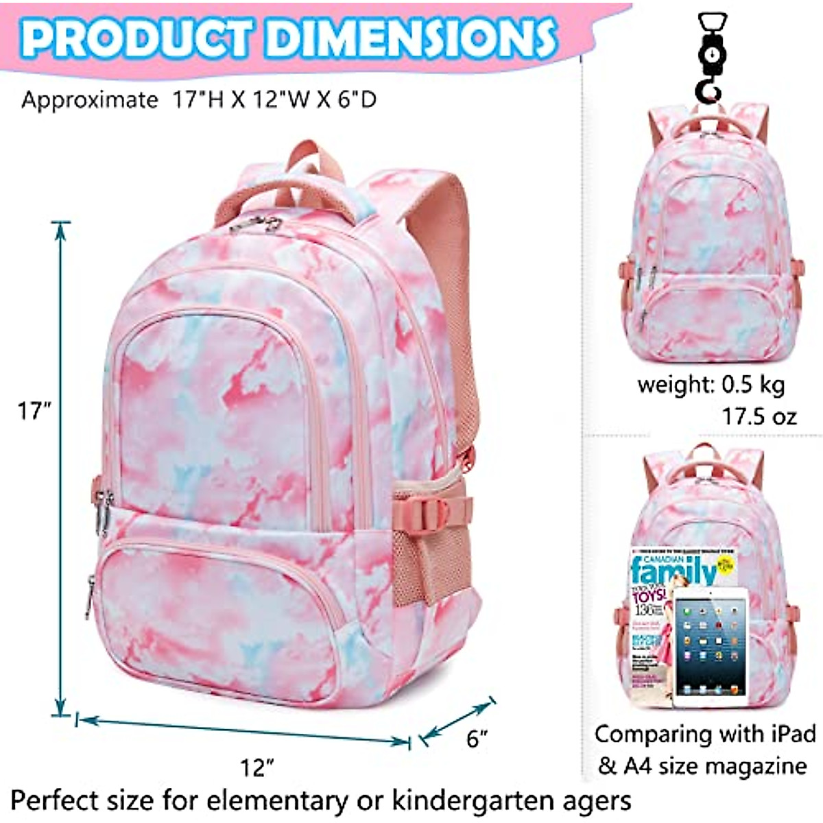 BLUEFAIRY Girls Backpack for Kids Elementary School Bags Child Bookbags Cute Back to School Gifts Mochila Escolares para Niñas 5 6 7 8 9 4th 5th 6th Grade Pink