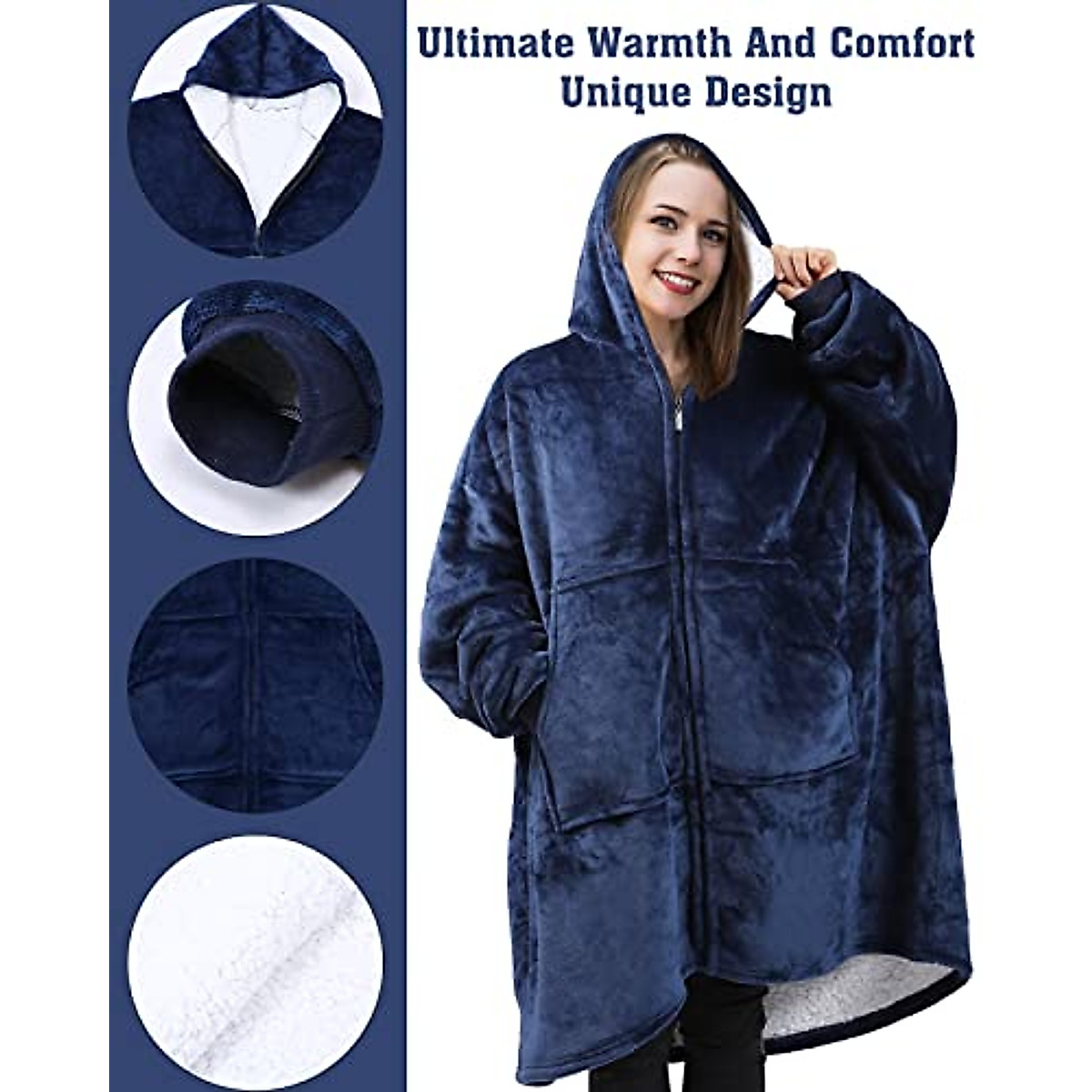 Oversized Wearable Blanket Hoodie,Unisex Sherpa Blanket, Super Soft Cozy Blanket Hoodie, Oversized Sweatshirt Size with Pocket for Adult Women Men