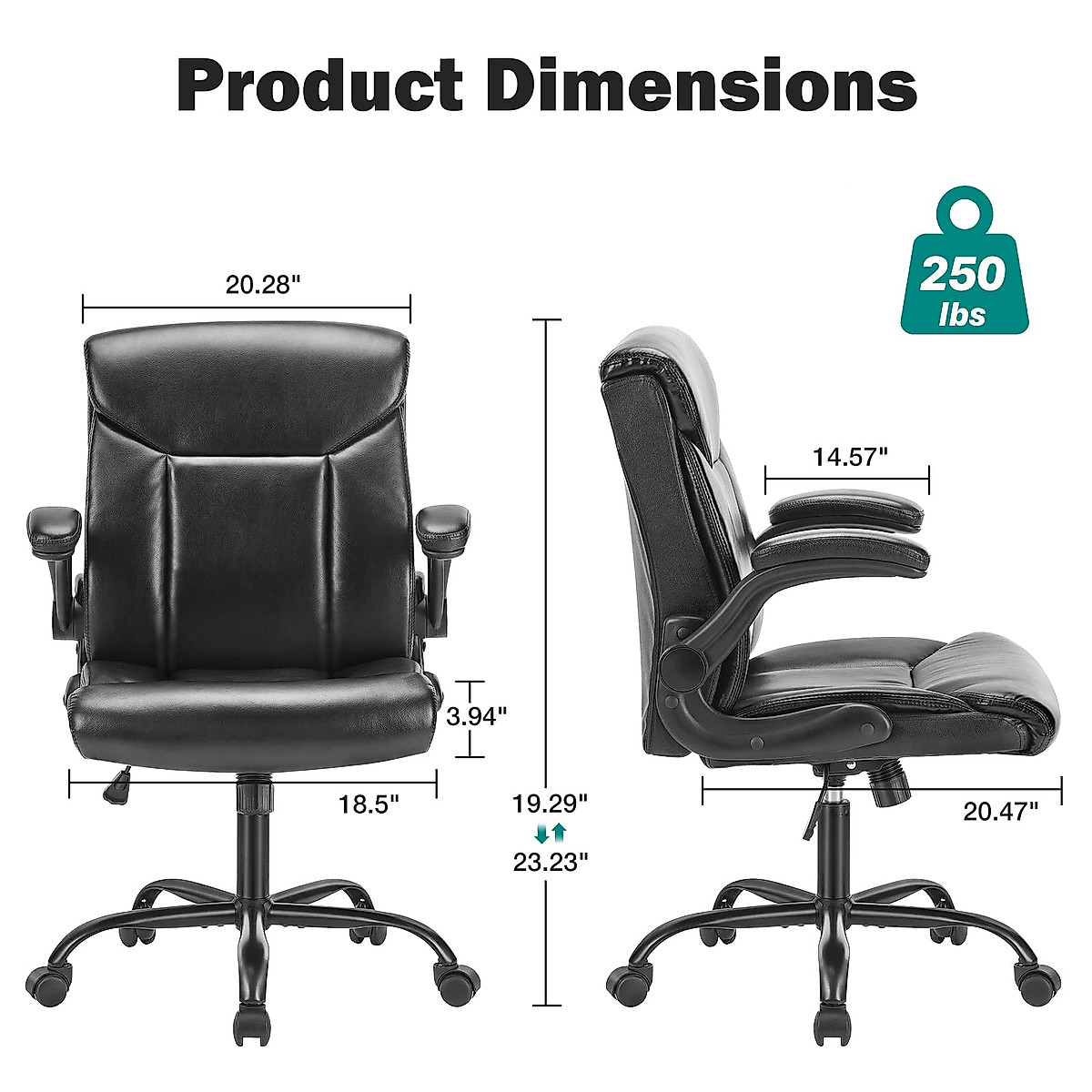 OLIXIS Office Computer Desk Chair with Flip-up Armrest Cushion Lumbar Back Support，Relieve Physical Fatigue, 20.08" D x 20.47" W x 43.14" H, Black