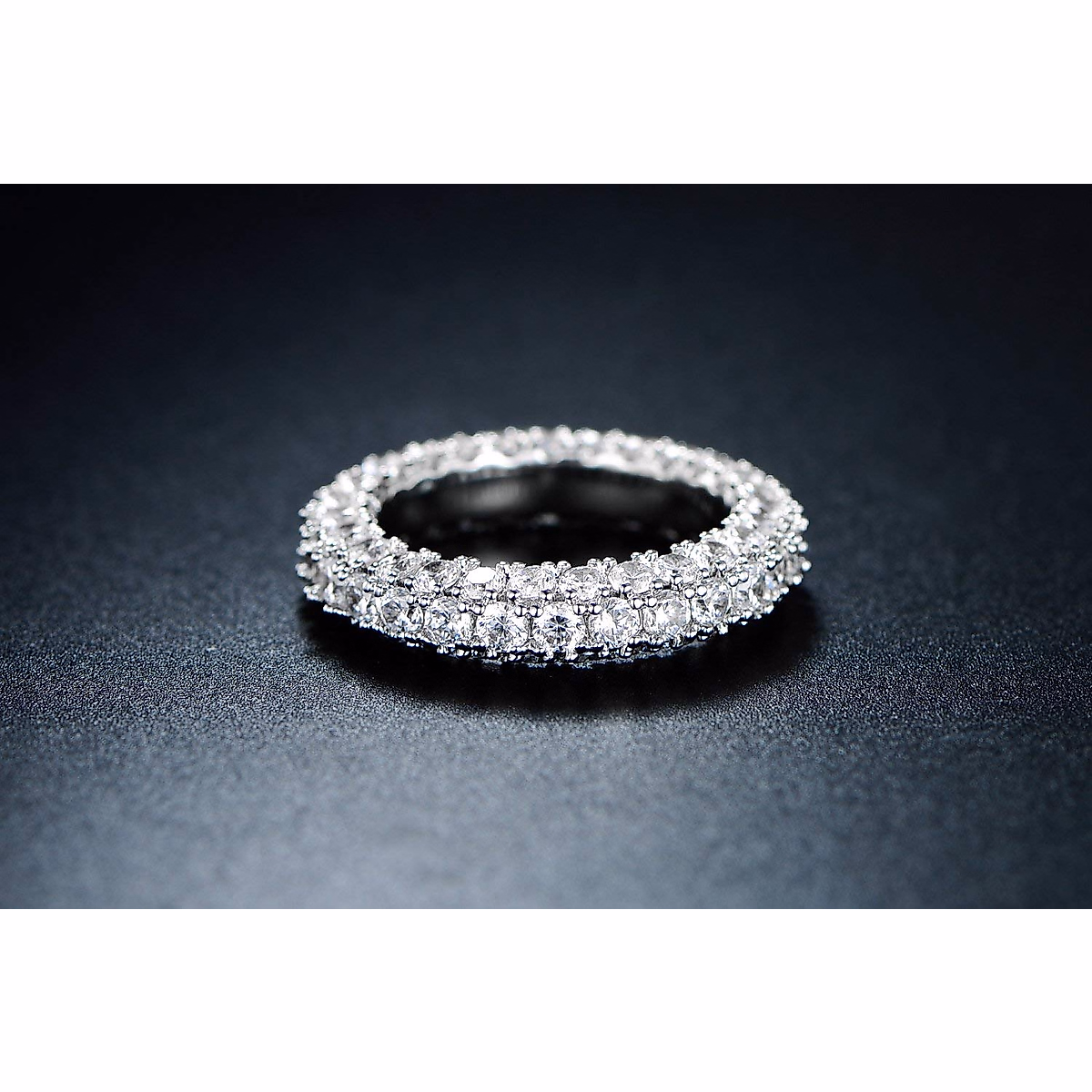 Barzel 3 Row Eternity Ring Wedding Band 18k White Gold Plated Cubic Zirconia Eternity Band Ring Jewelry (Silver, 8)