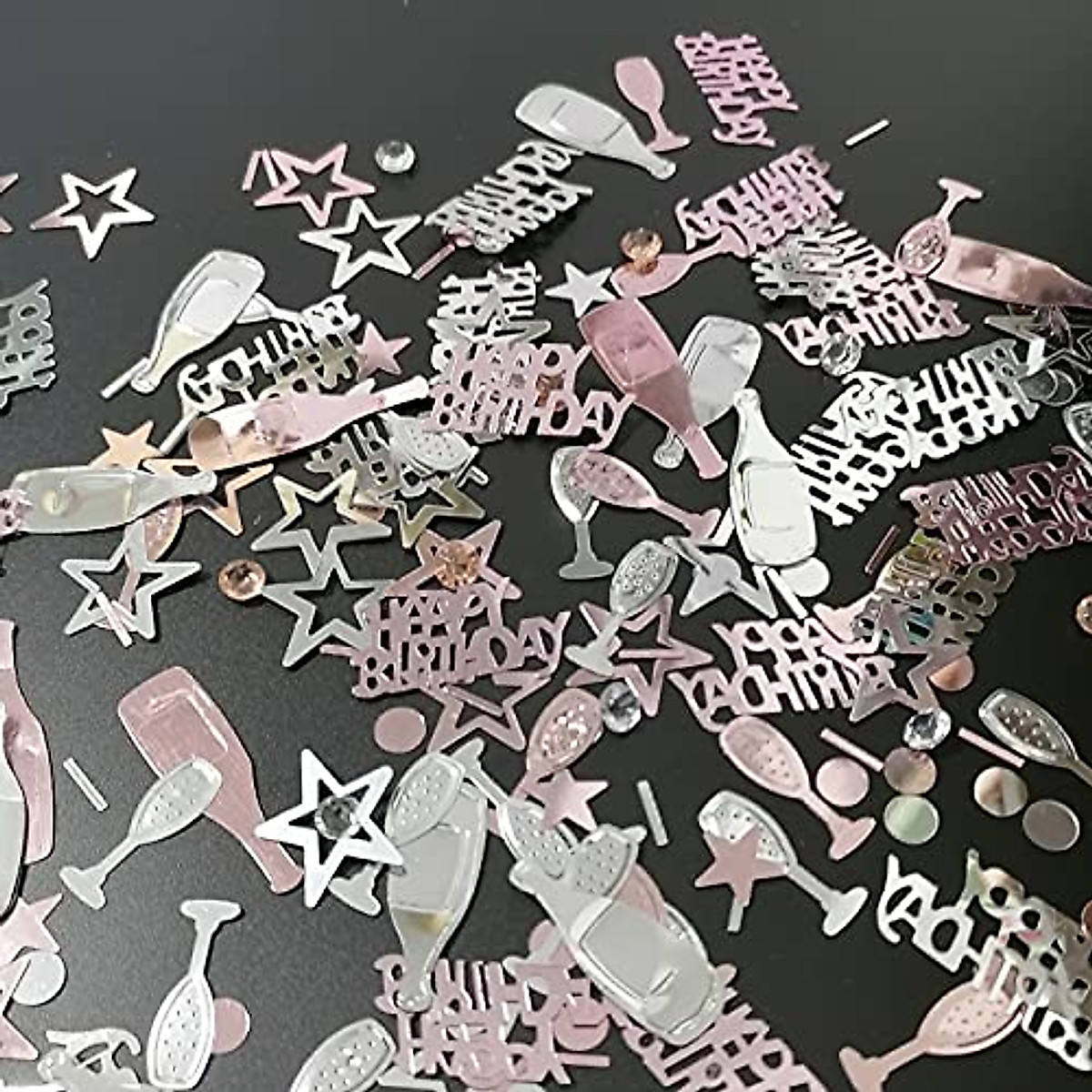 EMAAN Happy Birthday Confetti Rose Gold and Silver Metal Foil Birthday Colorful Sequins, Party Table Scatter Decoration Exquisite Birthday Party (Rose Gold Silver)