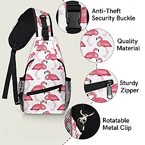 Sling Bag for Women, Mini Crossbody Shoulder Chest Small Backpack for Travel Hiking (Pink Flamingo)