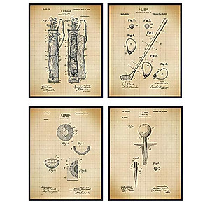 Golf Patent Wall Art Print Set - Stylish Vintage Retro Home Decor for Office, Den, Bedroom, Man Cave, Living Room - Perfect Gift for Golfers- (Set of Four) 8x10 Photos - Unframed