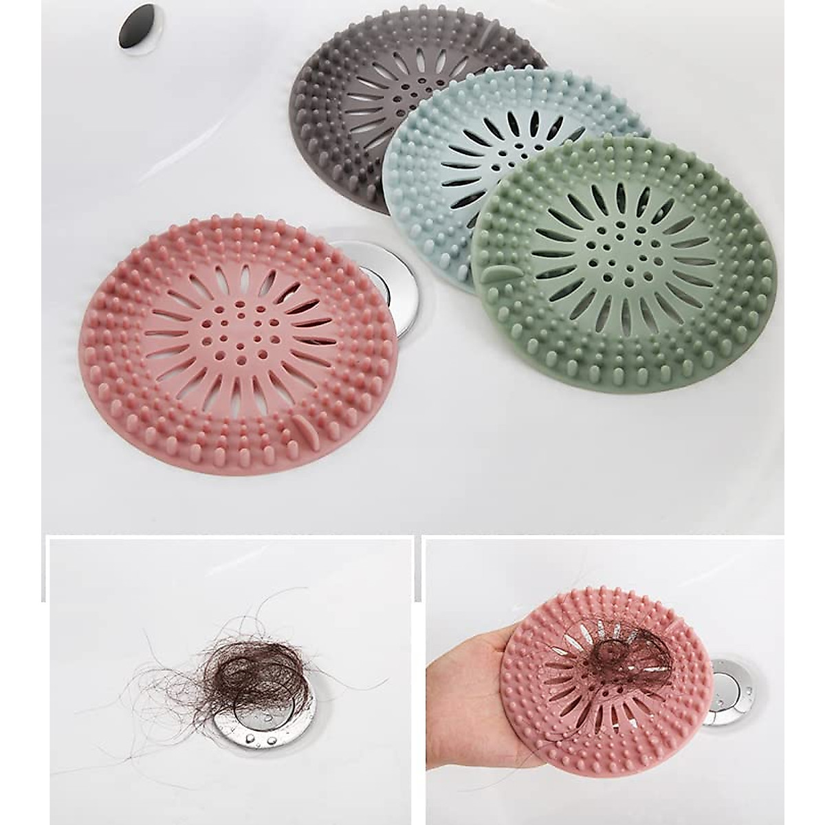 6 Pack Hair Catcher for Bathtub and Kitchen Shower Drains Hair Stopper Durable Silicone Easy to Install and Clean.