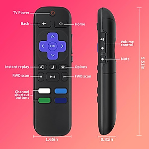 (Pack of 2) Replacement Remote Control Only for Roku TV, Compatible for TCL Roku/Element Roku/Westinghouse Roku/Hisense Roku/Onn Roku/Insignia Roku/Philips Roku Smart TV【Not for Roku Stick and Box】