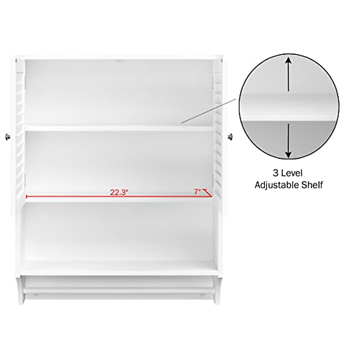 Lavish Home Wall-Mounted Bathroom Organizer – Medicine Cabinet or Over-The-Toilet Storage with Stylish Shutter Doors and Towel Bar, White