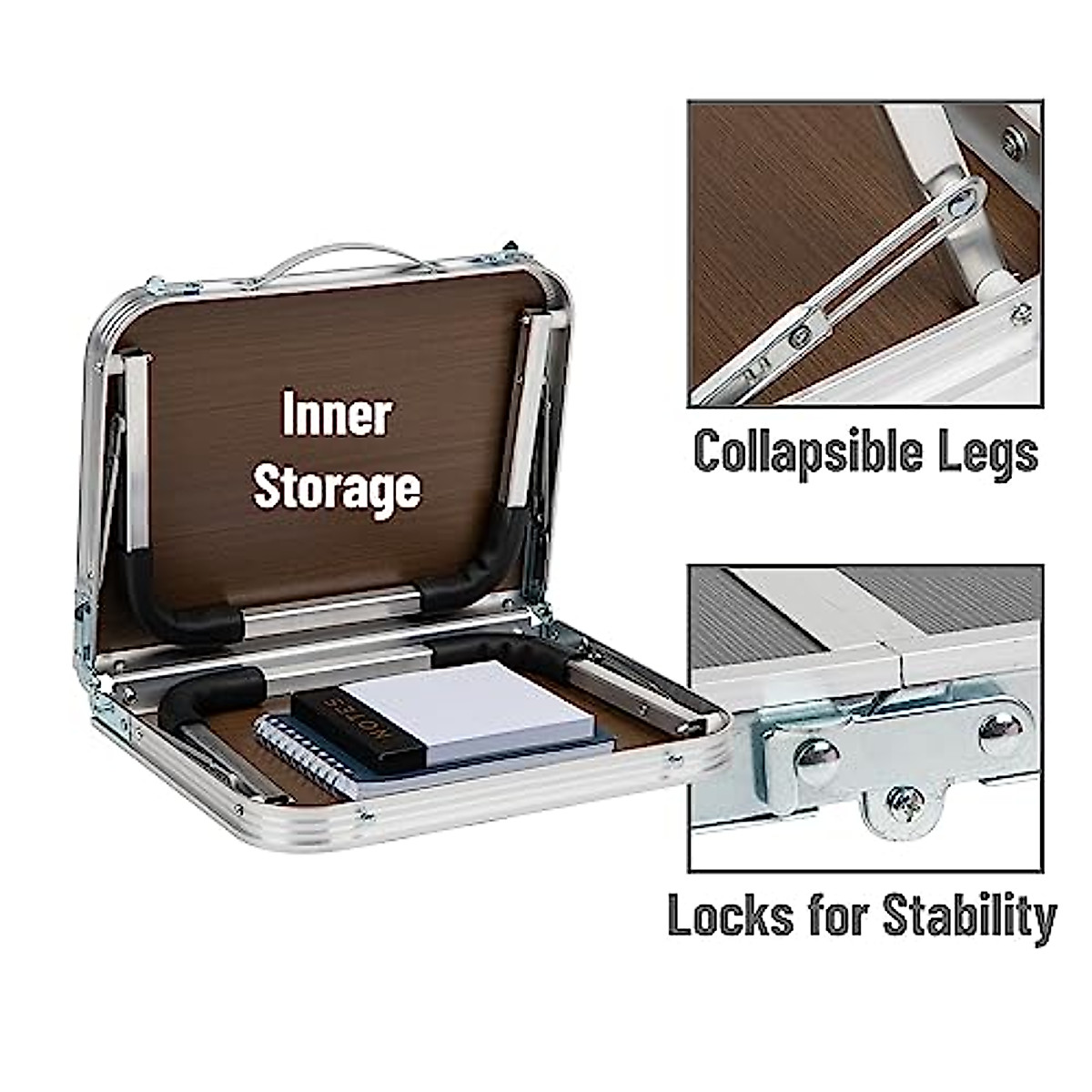 Mind Reader Woodland Collection, Portable Laptop Desk/Breakfast Table, Collapsible, Portable, Folding Table and Legs, 23.5" L x 16" W x 10" H, Black