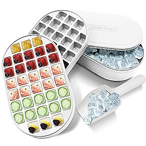 Jasilon Ice Cube Tray with Lid and Bin and Scoop for Freezer, [BPA FREE] Easy Release 72 Small Mini Ice Cube Trays with Cover Storage Container, Ice Cube Maker Ice Cube Mold Ice Cube Bin (White)