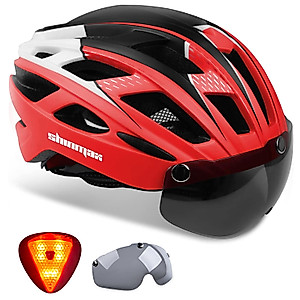 Shinmax Bike Helmet, CPSC/CPC Certificated Bicycle Helmet with Detachable Magnetic Goggles&Led Back Light&Portable Backpack Cycling Helmet Adjustable Mountain Bike Helmet for Adult Men Women SM-T69