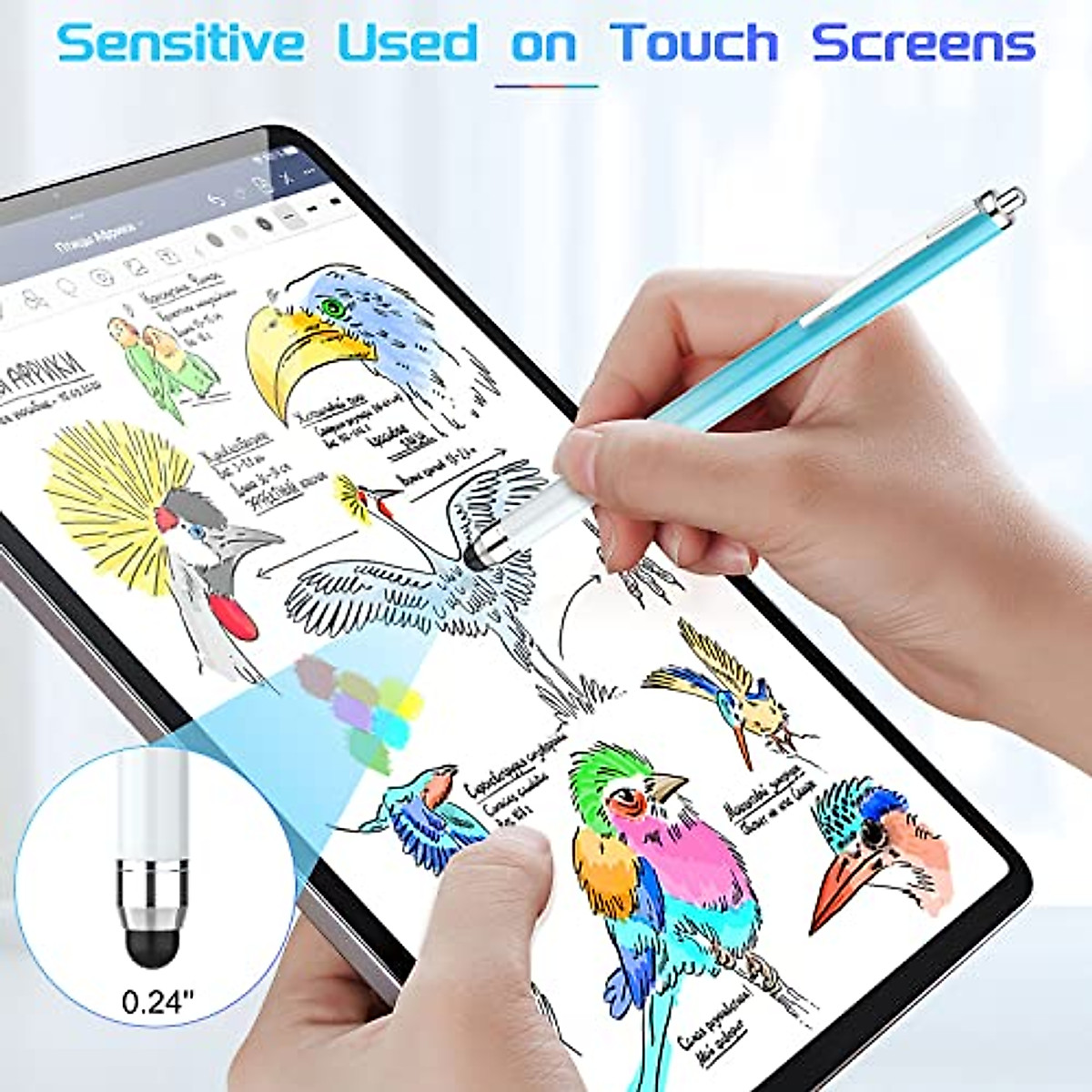 CFDXK Stylus Pens for Touch Screens，3-Pack Capacitive Stylus Compatible for iPad iPhone Tablets Samsung Galaxy with 12 Extra Replaceable Tips (Pink, Blue, Purple)