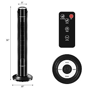 KEGIAN Tower Fan, 36" Oscillating Tower Fan with Remote, 15H Timer Electric Quiet Cooling Fan with LED 3 Wind Speeds 3 Modes Portable for Bedroom,Office,Home (Black)