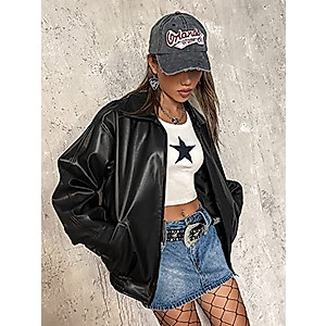 MakeMeChic Women's Faux Leather Jacket Casual Long Sleeve Collar Zip Up PU Leather Jacket Coat Black S