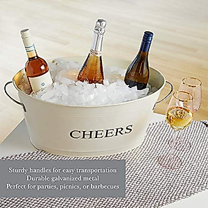 Twine Rustic Farmhouse Decor Ice Bucket & Galvanized Cheers Beverage Tub for Parties, 6.3 Gallons, Cream