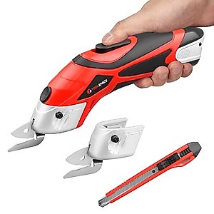Cordless Electric Scissors with Two Blades, TOOLSPACE Electric Cardboard Cutter Electric Fabric Scissors for Cutting Fabric, 4V Lithium-Ion Rechargeable Battery, Easy Carry and Fast Charging