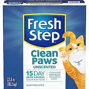 Fresh Step Clean Paws Low Tracking Litter Simply Unscented, Clumping Litter With Activated Charcoal Technology, 22.5 lb. Box