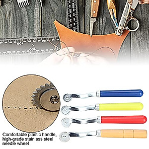 4Pcs Tracing Wheel Wooden Sewing Tools Marking & Tracing Tools Plastic Handle Stitch Marking Spacer for Sewing Patterns Wheel Sewing Tool with Packaging Bag Leather Paper Cloth