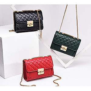 Hanbella Crossbody Purse for Women - Cute Quilted Leather Shoulder Bag with Gold Chain Strap for Teen Girls - Womens Clutch