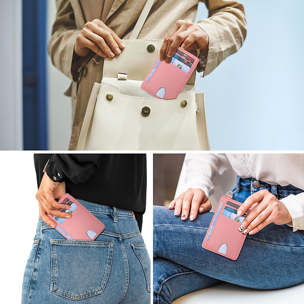 Badiya Credit Card Holder Slim Minimalist Wallet, Front Pocket Purse RFID Blocking Wallet Compact Card Case with ID Window for Women & Men