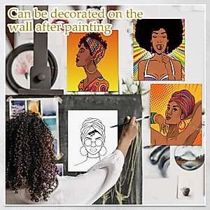 Ctosree 12 Pcs Pre Drawn Canvas for Painting for Adults 8" x 10" Sip and Paint Kit Pre Printed Canvas Bulk Stretched Afro Queen Paint Canvas Set for DIY Paint Party Favors(Women)