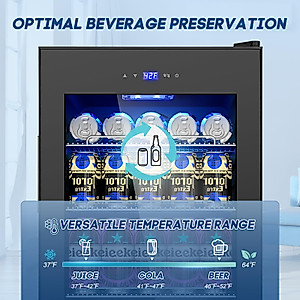 Beverage Refrigerator and Cooler Freestanding, 96 Cans Mini Fridge with glass door and Lock, Small Drink Fridge for Soda, Beer, Wine, For Home Bar Office with LED Light, with Adjustable Thermostat