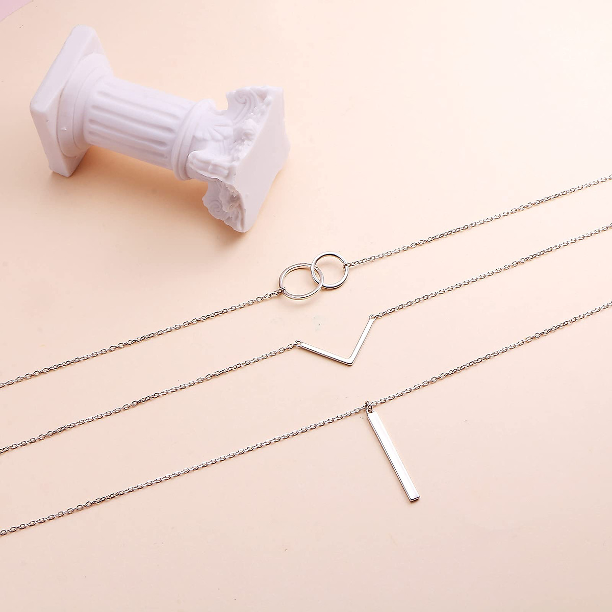 JZMSJF Layered Necklaces for Women S925 Sterling Silver Double Circles 3 Layer Choker Necklaces Jewelry Gift